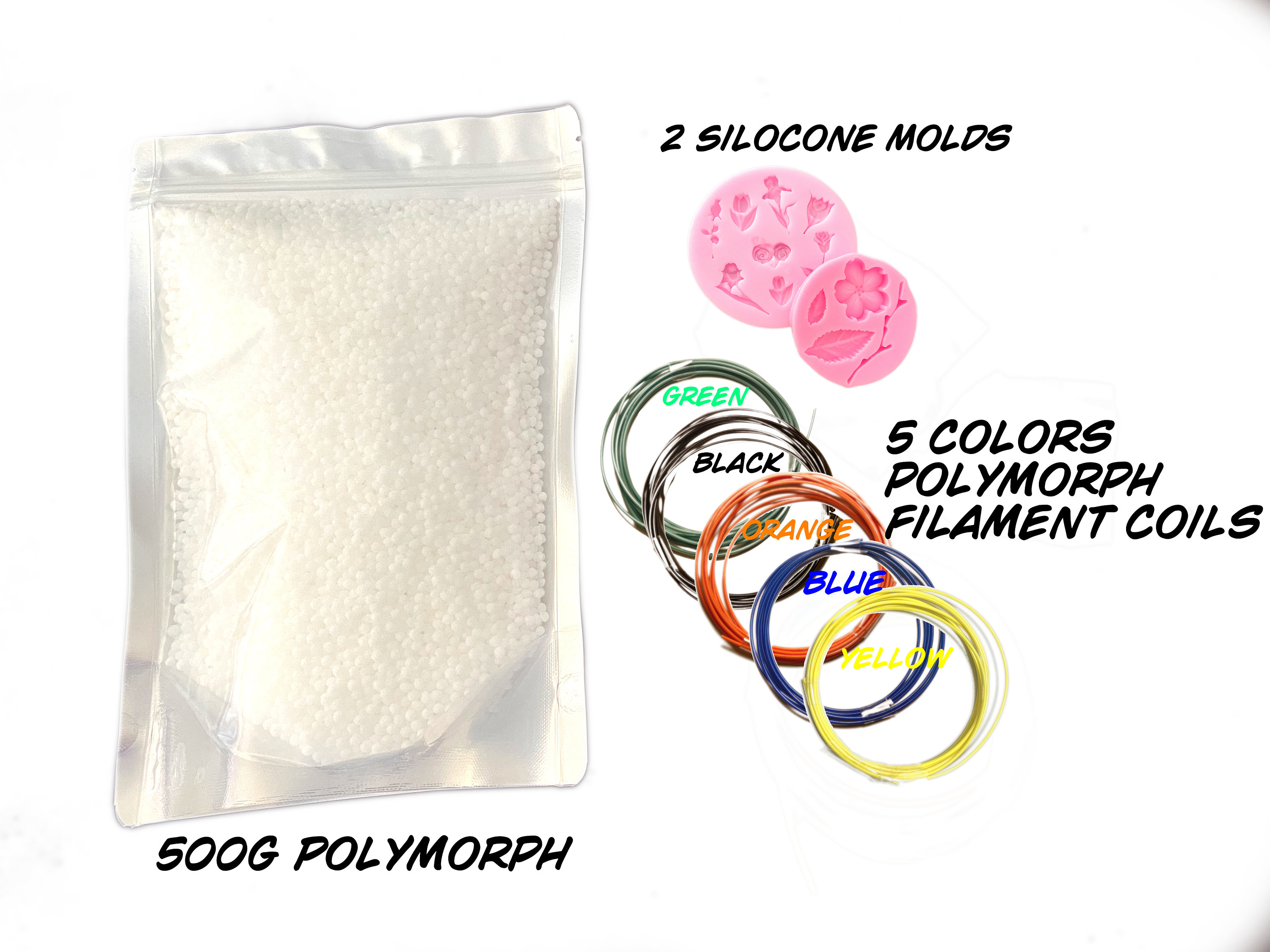 500g Polymorph Moldable Thermoplastic Pellets, 2 Silicon Molds, 5 ...