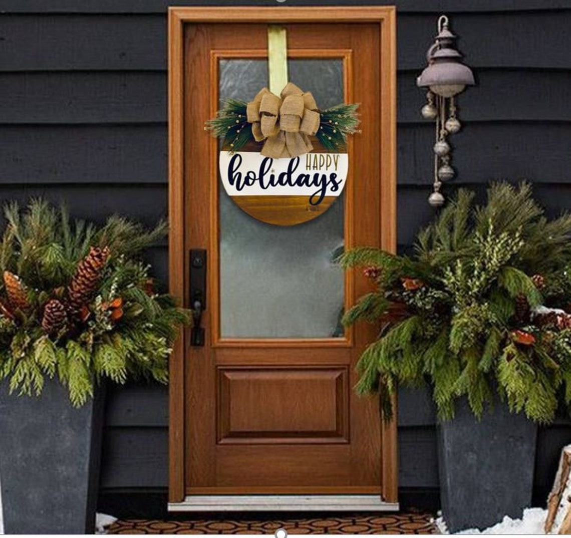 Christmas Door Sign Happy Holidays Door Hanger Sign - Etsy