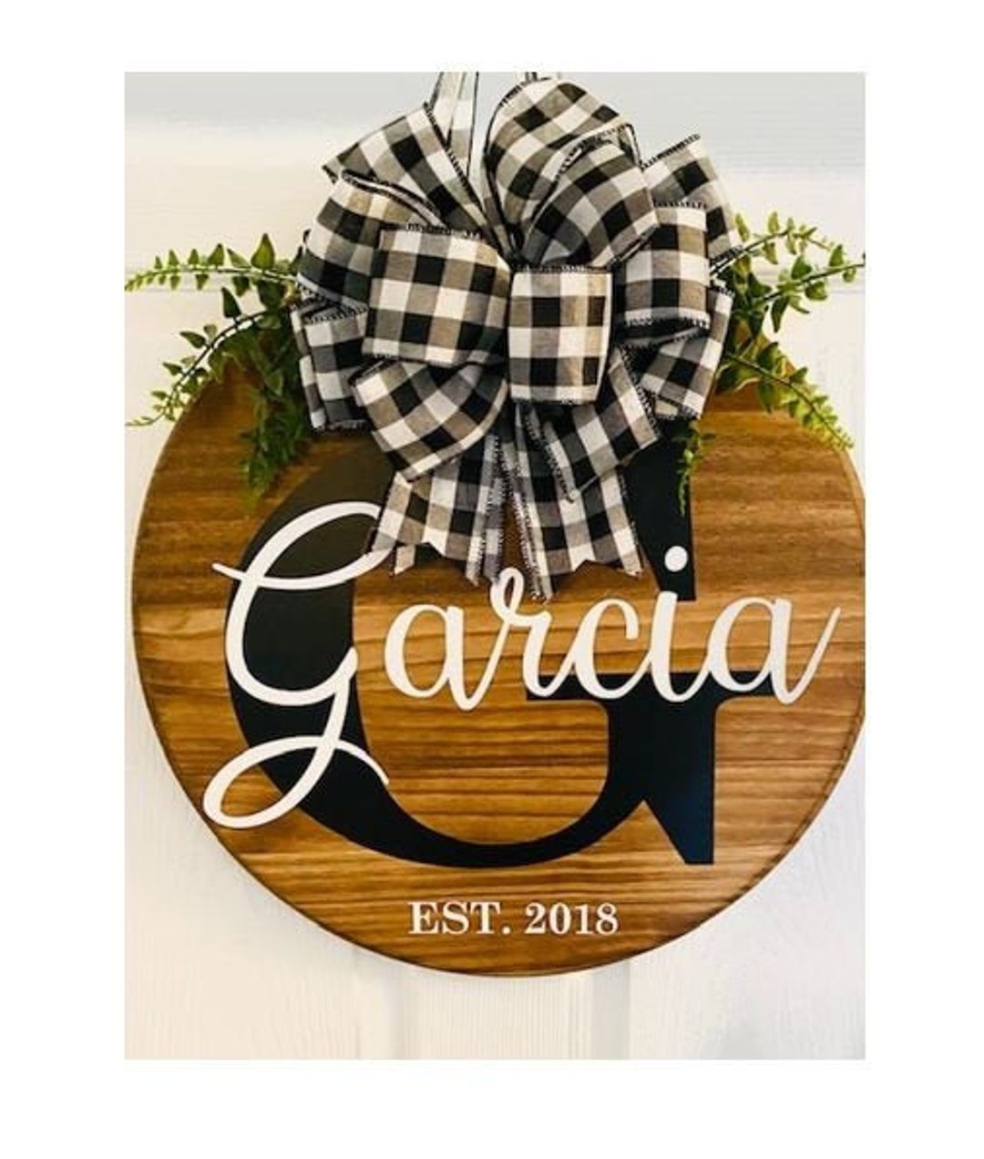 Personalized Monogram Round Door Hanger Sign, Custom Monogram Wood Door ...