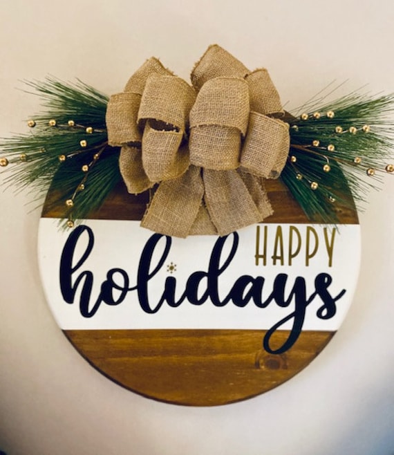 Christmas Door Sign Happy Holidays Door Hanger Sign | Etsy