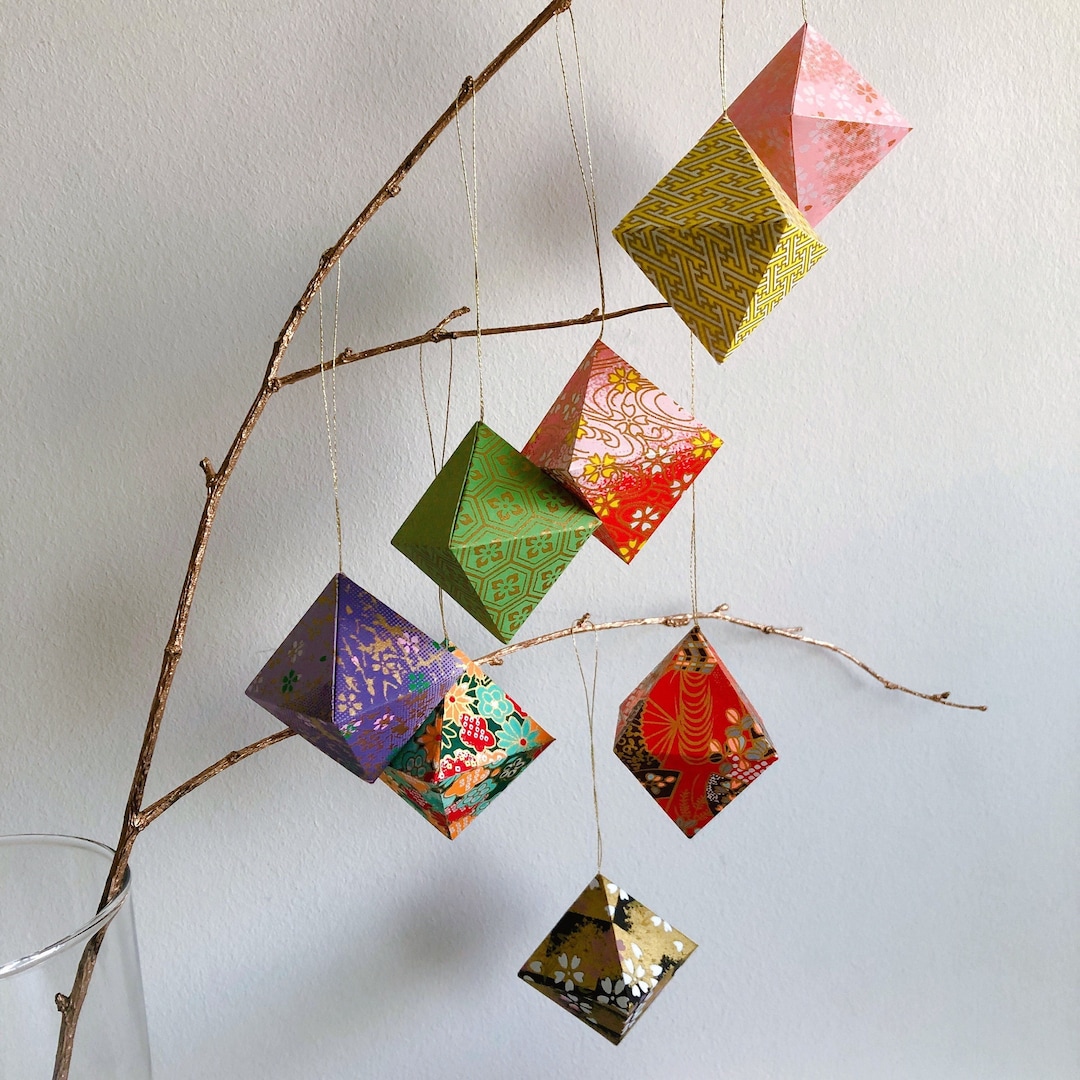 Set of Japanese Origami Ornaments - Eco-friendly Christmas Decor - Etsy