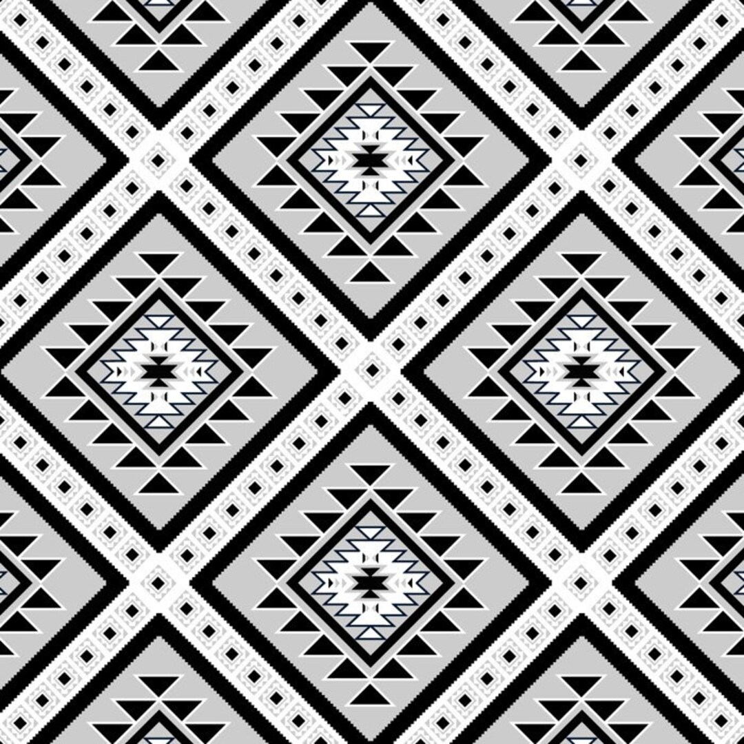 White Gray Black Diamond Pattern Boho Tribal Print Fleece Fabric BTY 60 ...