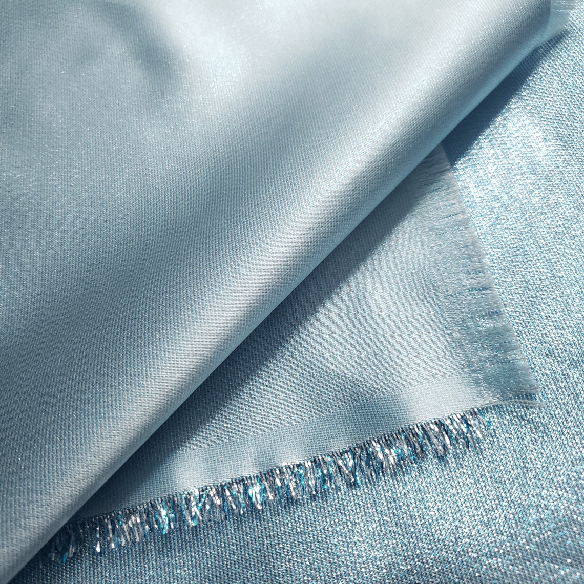 Shiny Metallic Blue Silver Two Tone Tinsel Satin Fabric 58" by the Yard ...