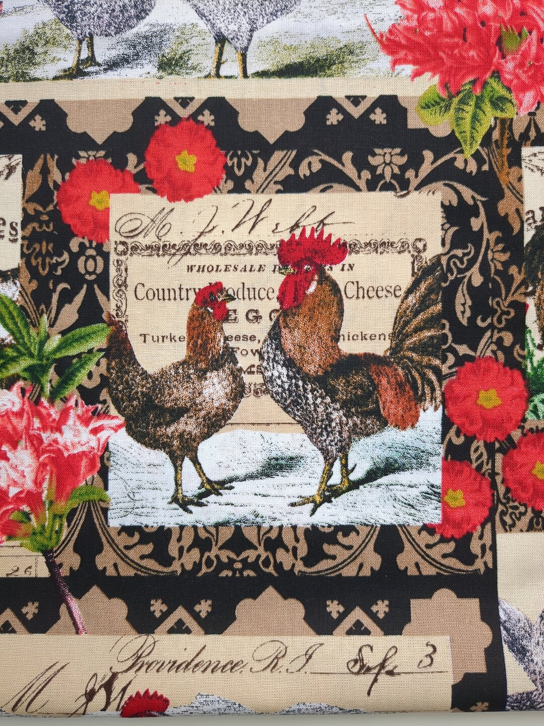 Country Farm Life Chicken Rooster Print Cotton Fabric by Yard 44" Wide ...