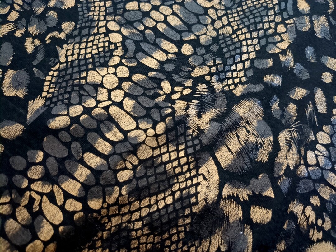 Metallic Gold Snakeskin Print on Black Non Stretch Fabric 60/62" Wide ...