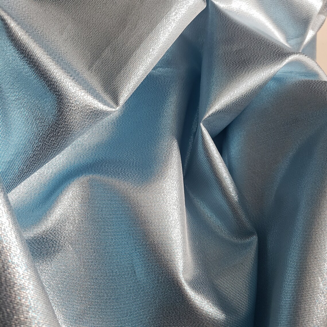 Shiny Metallic Blue Silver Two Tone Tinsel Satin Fabric 58" by the Yard ...