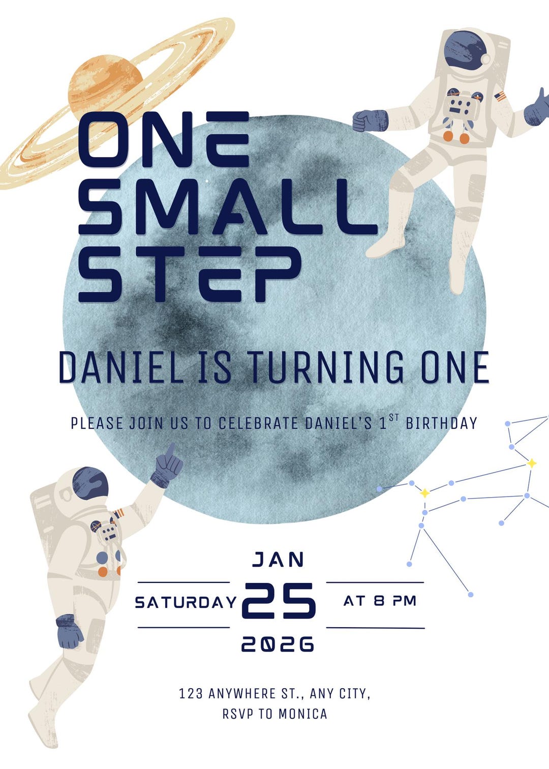 ONE SMALL STEP- Space Themed Birthday Invites! - Etsy