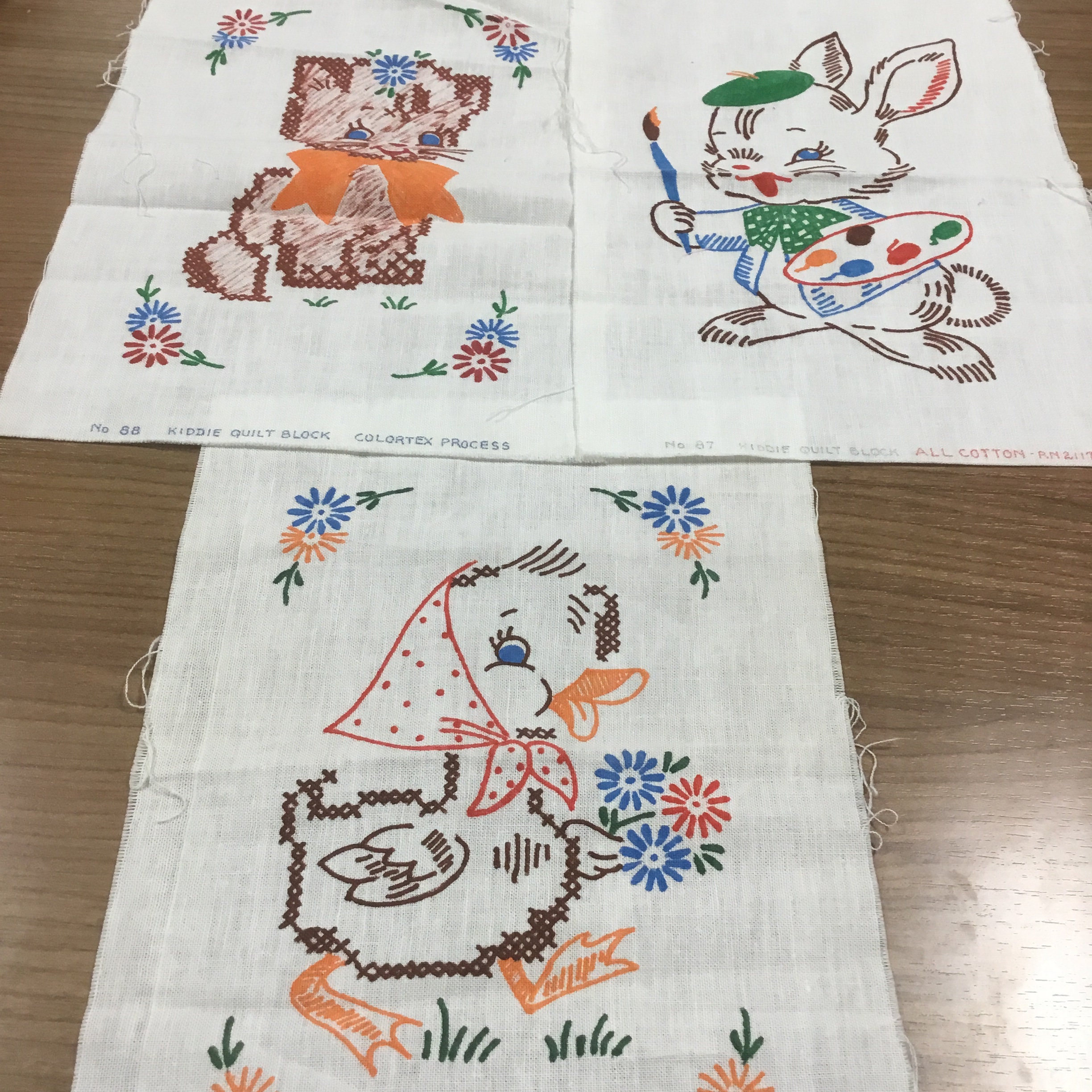 Vintage Colortex Process Kiddie Quilt Blocks Duck Bunny - Etsy