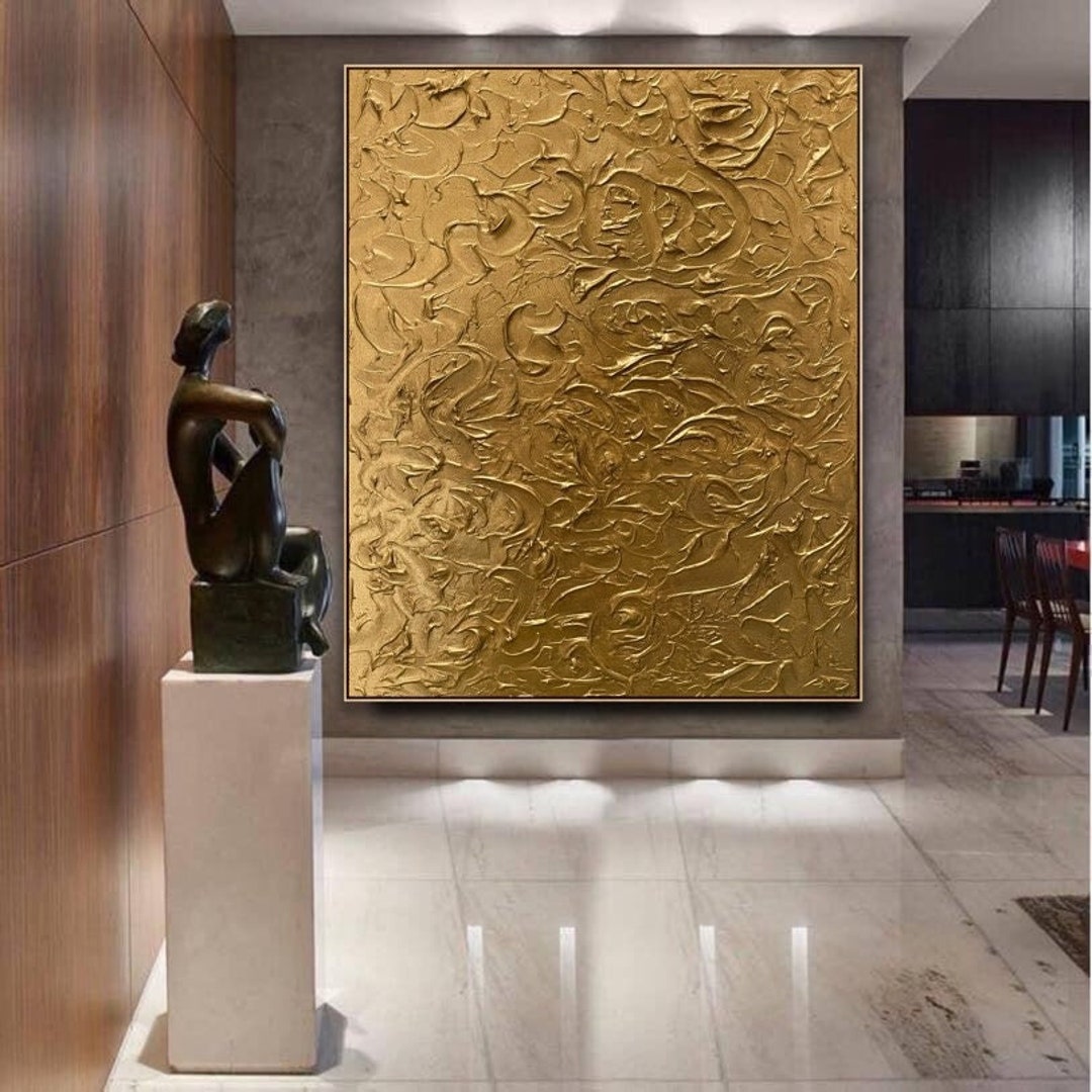 96" Gold Wall Art Original Abstract Painting Textured Gold Minimal ...