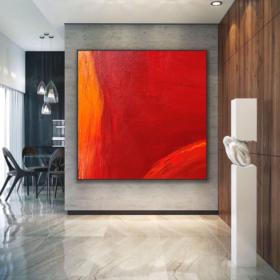 Original Handmade Red Minimal Abstract Painting Orange Red | Etsy