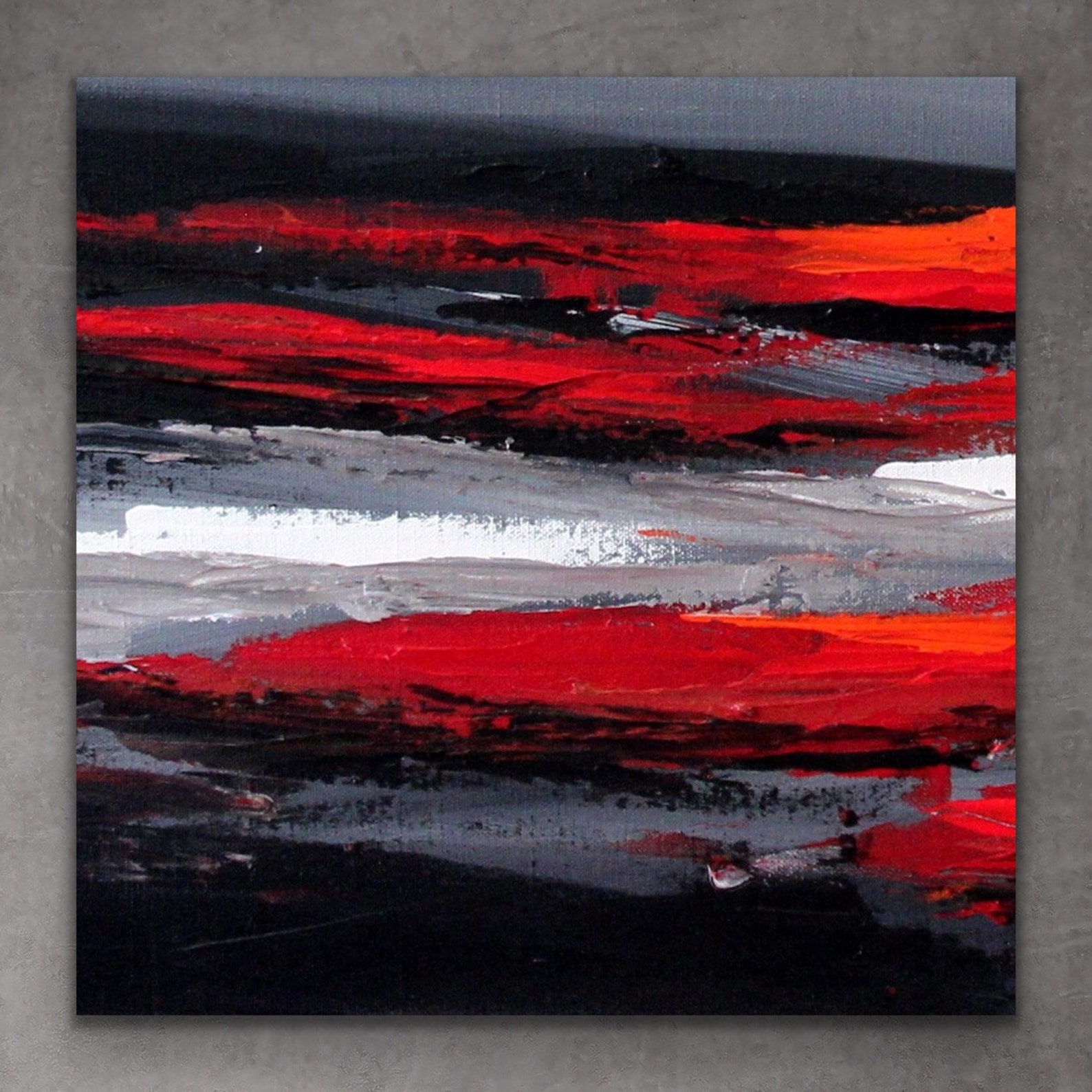 96" Large Wall Art Original Abstract Painting Black Red Gray Painting ...