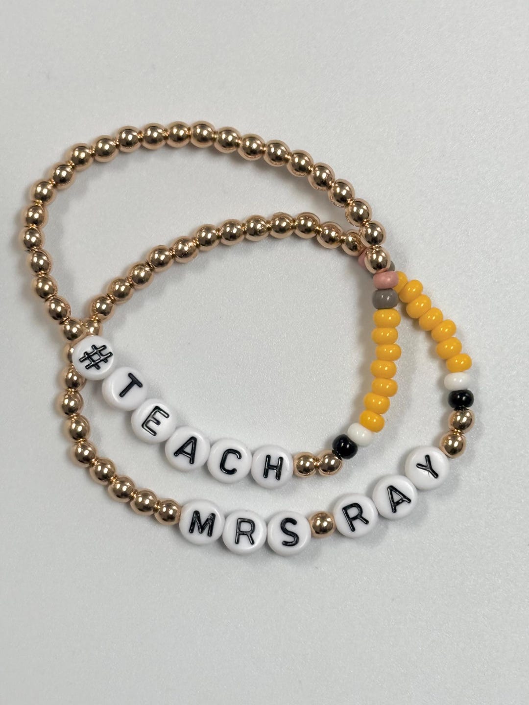 Personalized Gold Beaded Teacher Bracelet: Custom Name Jewelry, Bulk ...