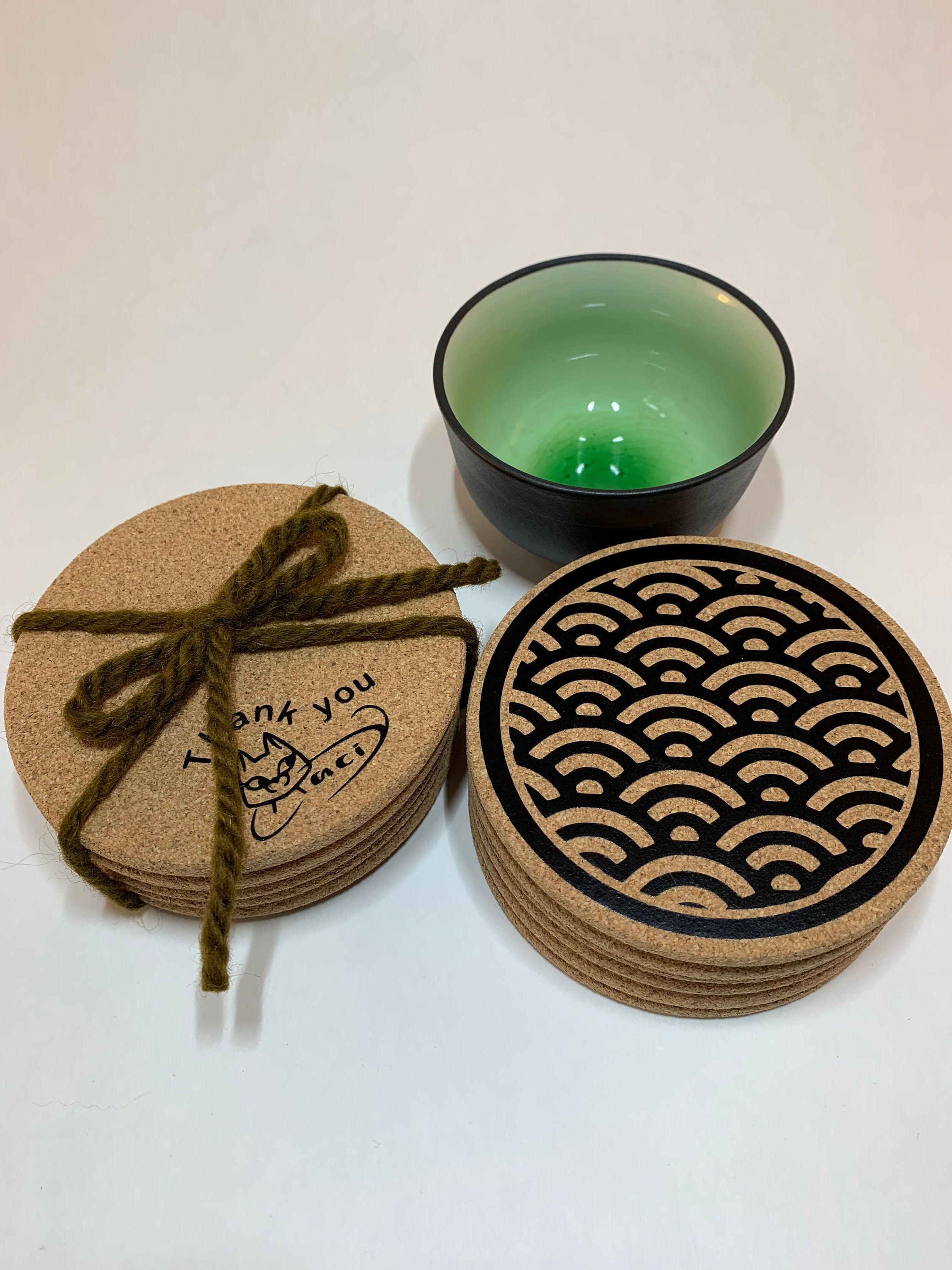 Cork Coaster Set / 6-piece / Japanese / Sashiko /wave / - Etsy