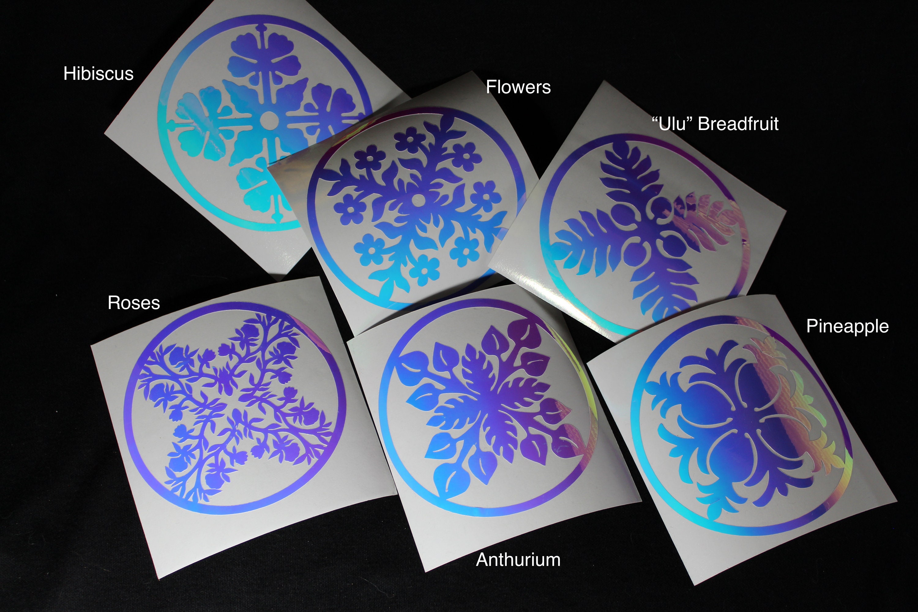 Hawaiian Quilt Holographic Vinyl Stickers/decals / Pineapple/rose/ulu ...