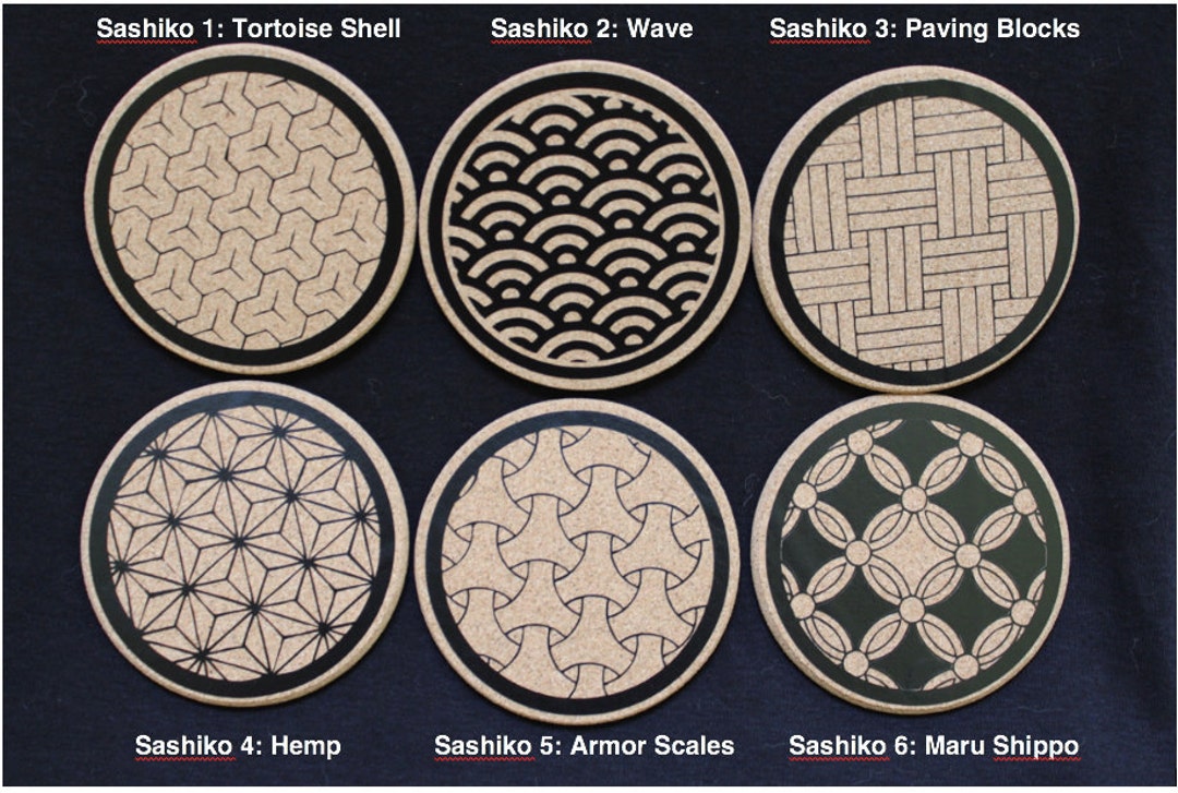 Cork Coaster Set / 6-piece / Japanese / Sashiko /wave / - Etsy