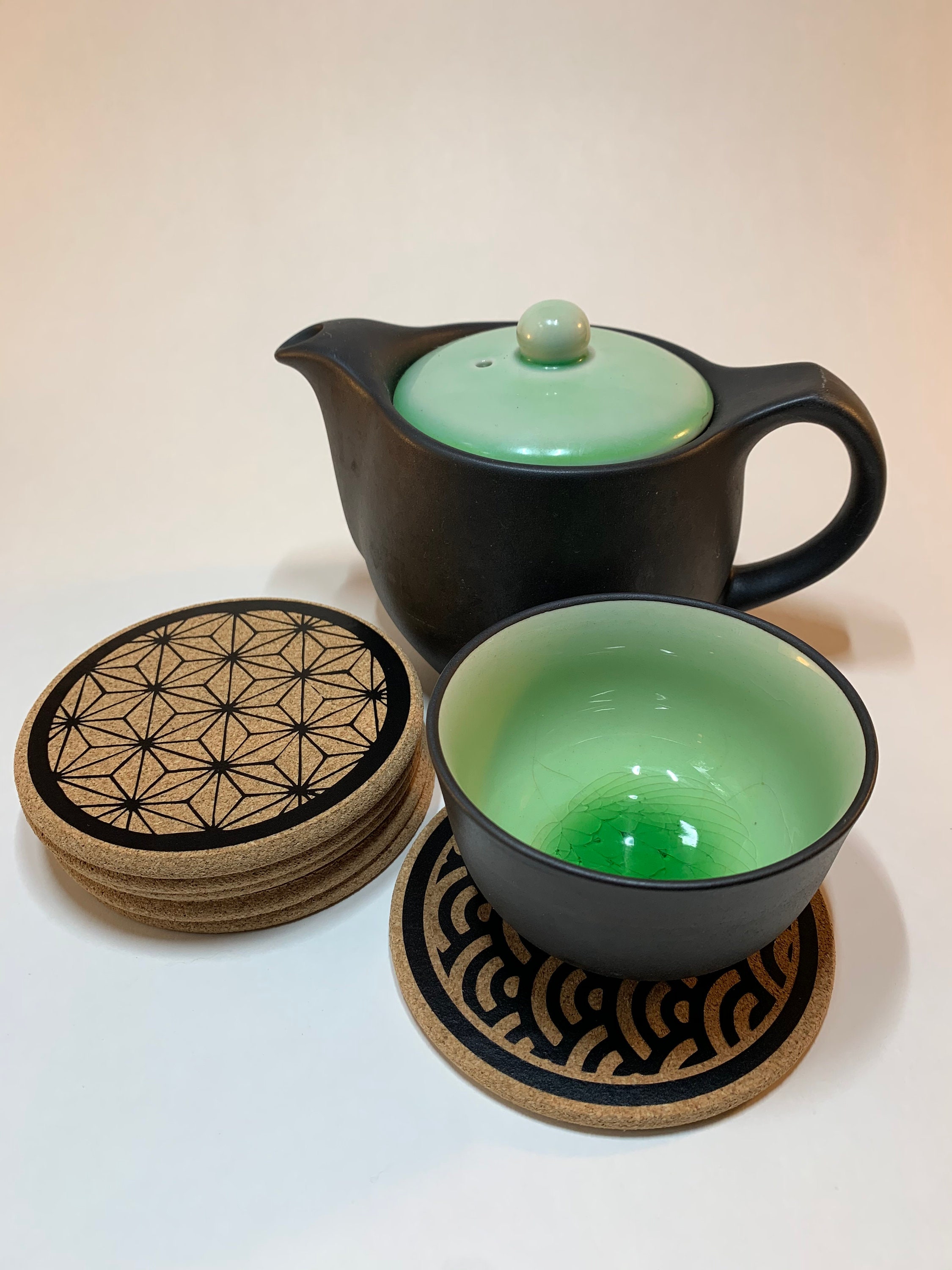 Cork Coaster Set / 6-piece / Japanese / Sashiko /wave / - Etsy