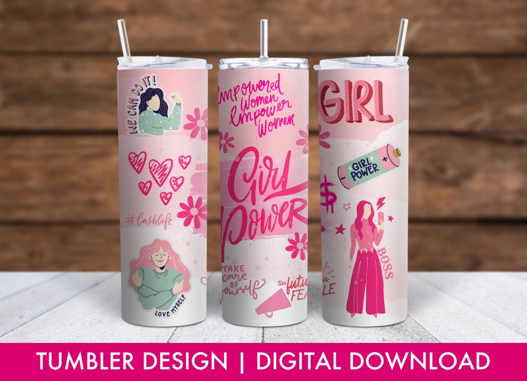 20oz Skinny Tumbler Sublimation Designs, Pink Girl Power Tumbler Wrap ...