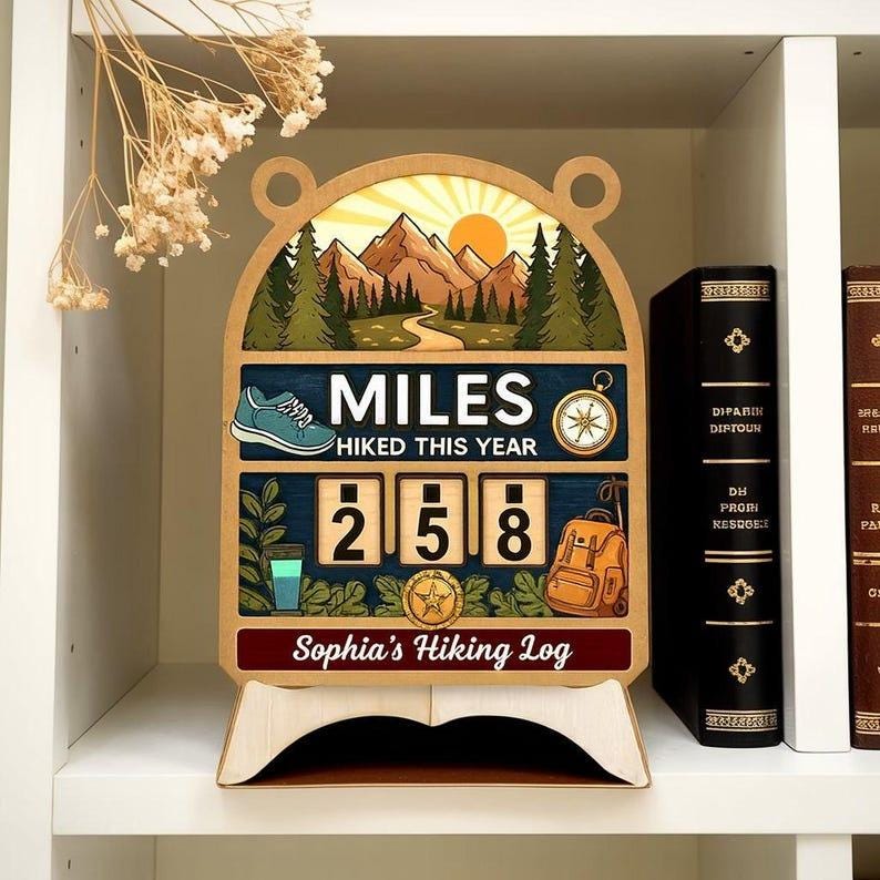 Hiking Miles Tracker Sign, Mountain Trail Mileage Board, Miles Hiked ...