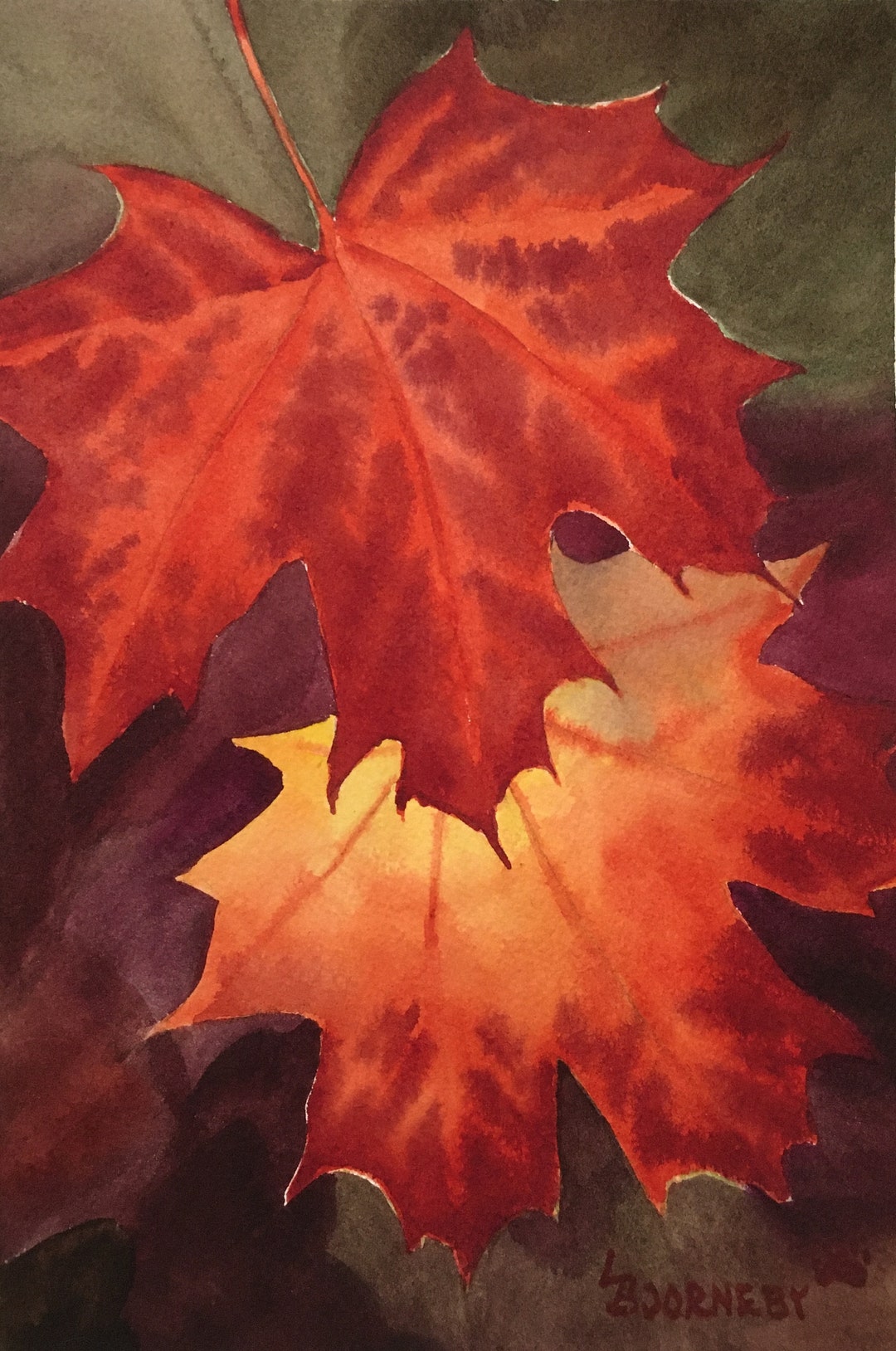 Red Maple Leaf Watercolor Matted Fine Art Print - Etsy