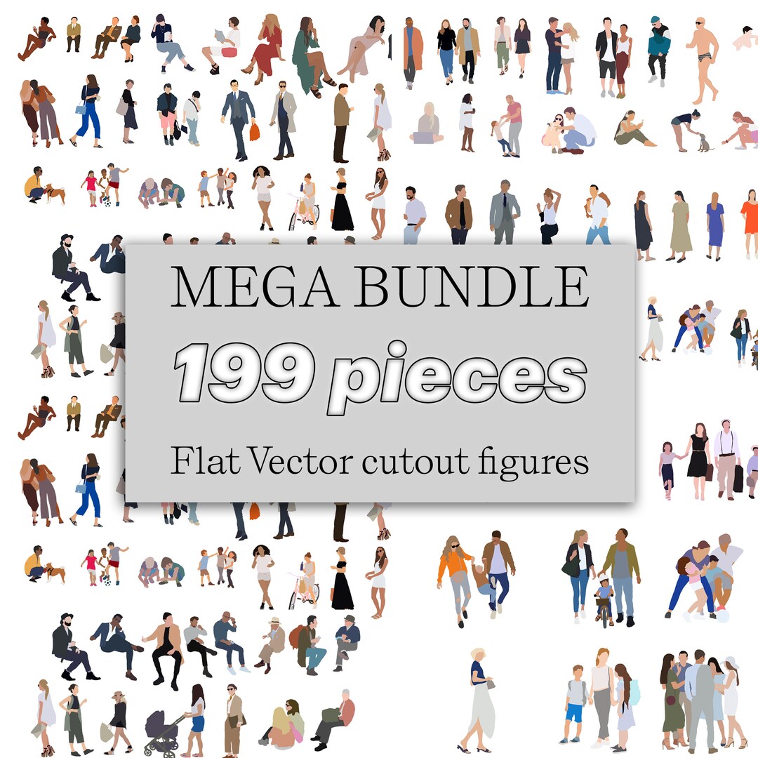 Mega Bundle of 199 Flat Vector Cutout People Architectural ...