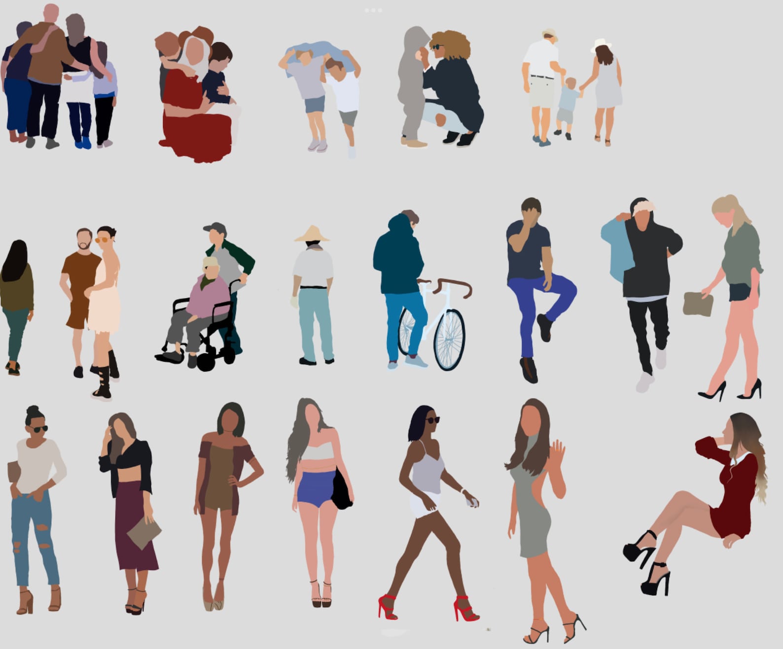 Flat Vector Cutout People for Architecture Illustrations - Diverse ...