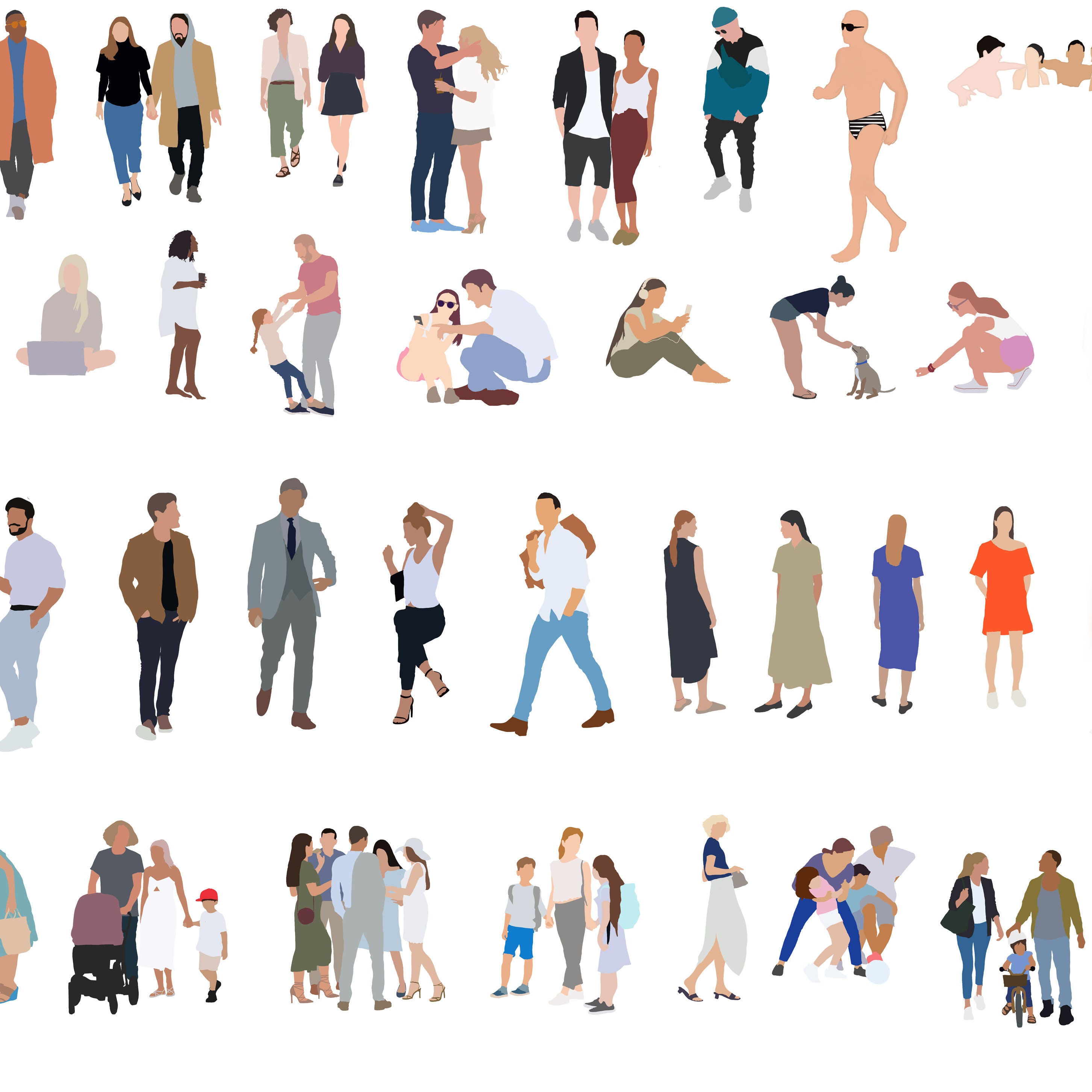 Flat Vector Cutout People (81 Pieces), Transparent PNG, Digital ...