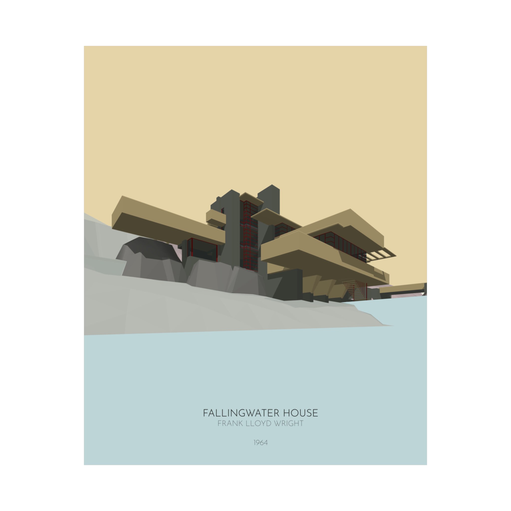 Fallingwater House Architecture Poster Frank Lloyd Wright Midcentury ...