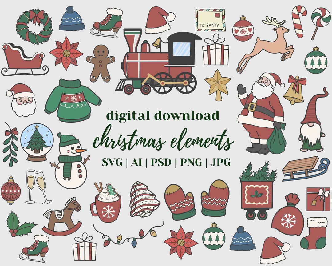 Christmas Elements SVG, Christmas Vector Bundle, Christmas Clip Art ...