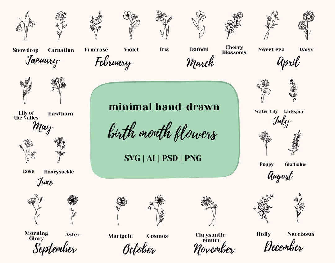 Birth Flowers SVG Bundle: Hand-drawn Floral Vectors (digital Download ...