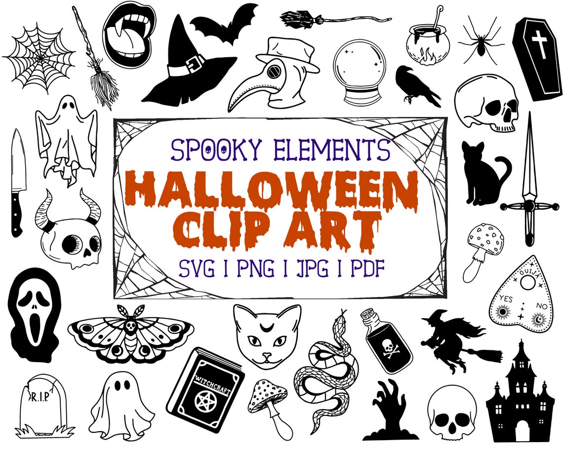 Spooky Elements SVG Bundle OVER 30 Symbols Hand Drawn - Etsy