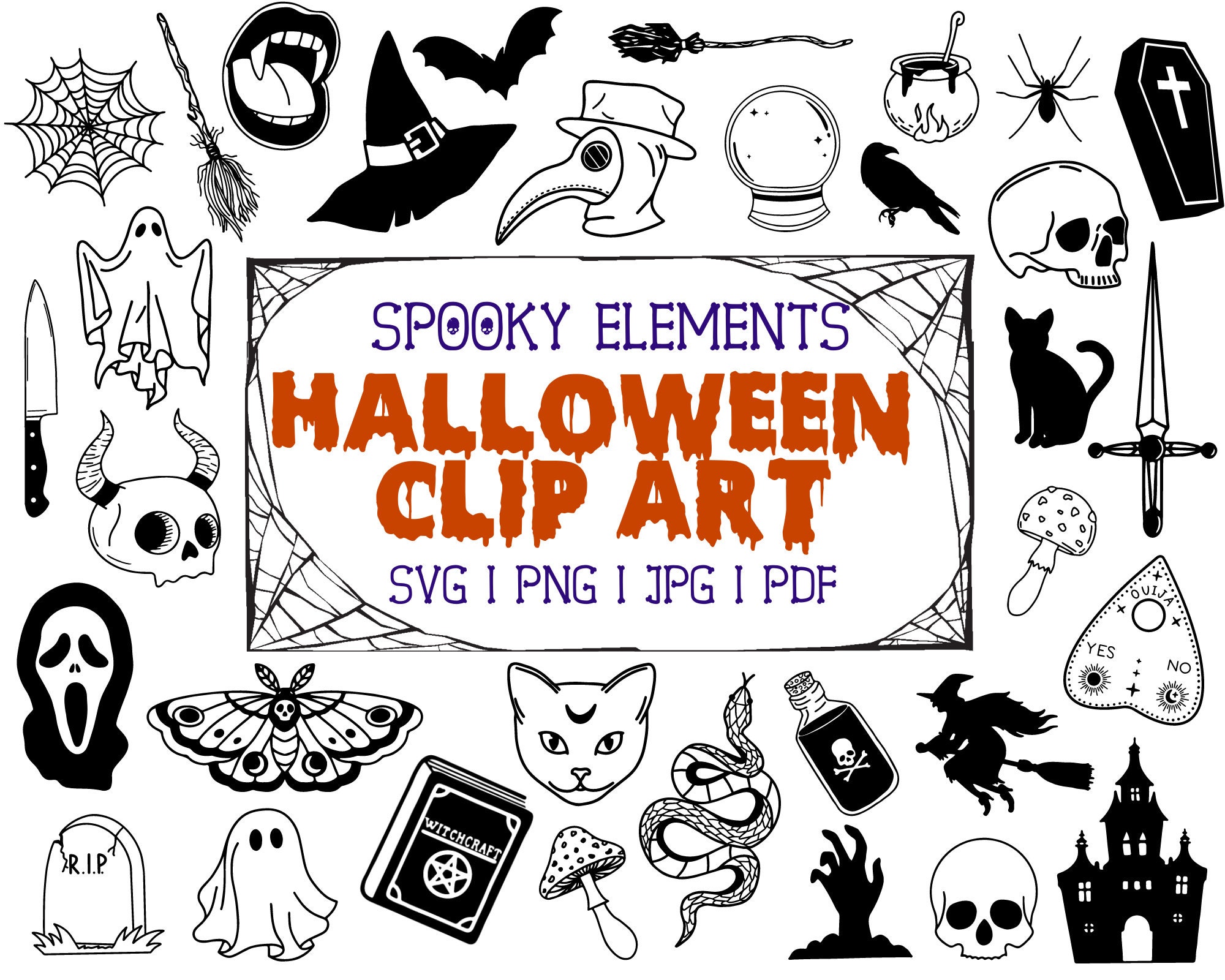 Spooky Elements SVG Bundle OVER 30 Symbols Hand Drawn - Etsy Australia