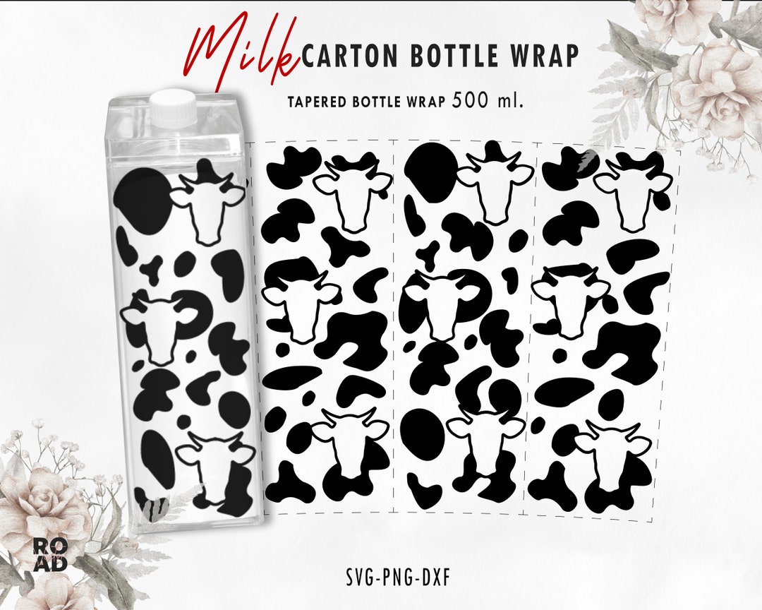 Western Cow 500 Ml for Milk Carton Bottle Wrap, Bull Cow Skin Head Acrylic Water Bottle Wrap SVG ...