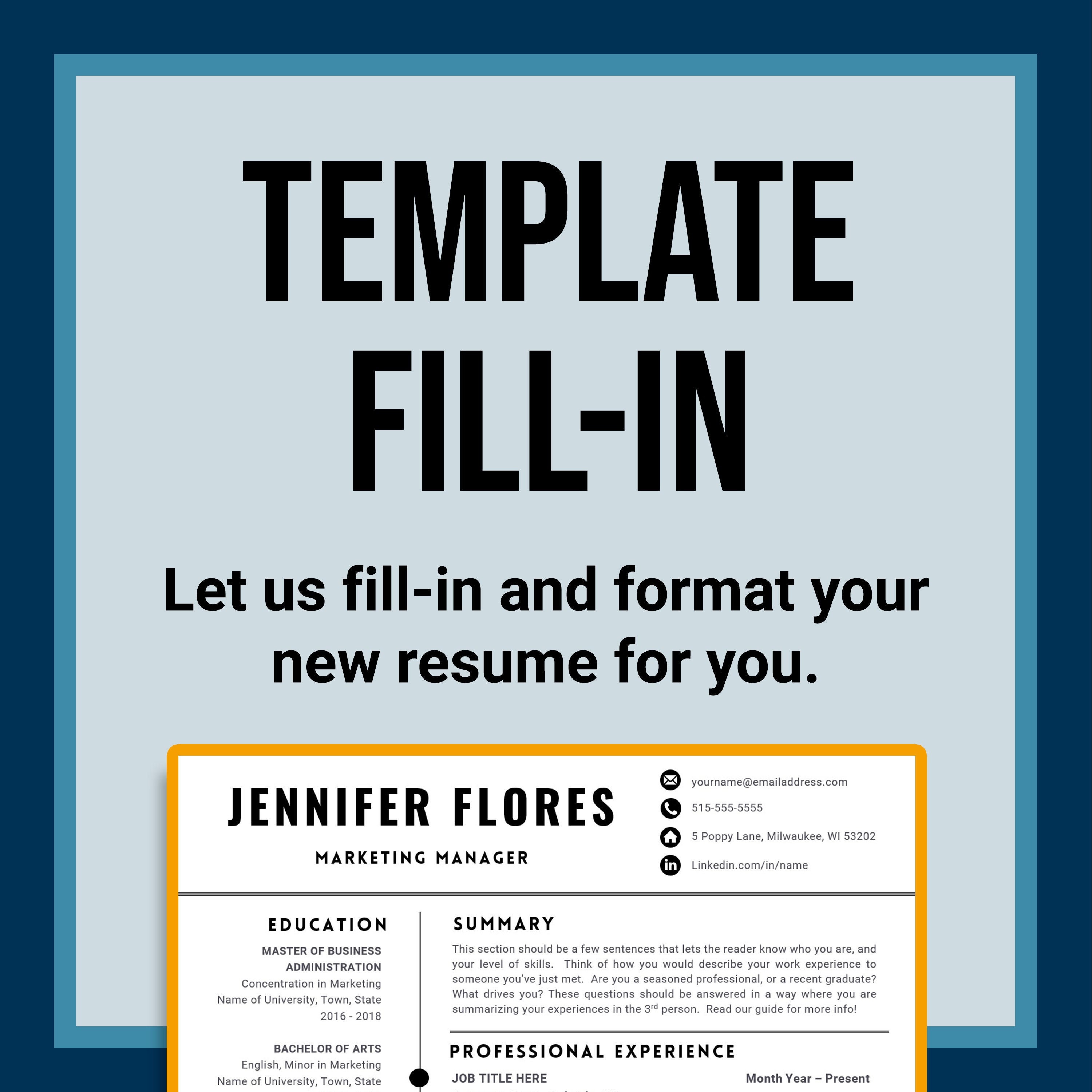 Resume Template Fill-In Premium Design Service Professional | Etsy
