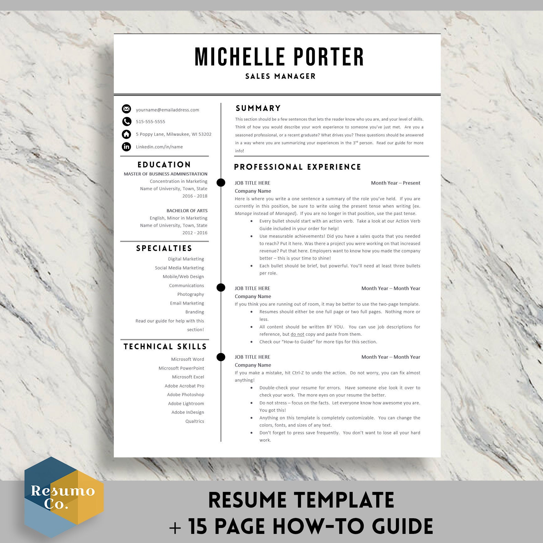 Professional Resume Template 1 2 Page Resume Simple CV - Etsy