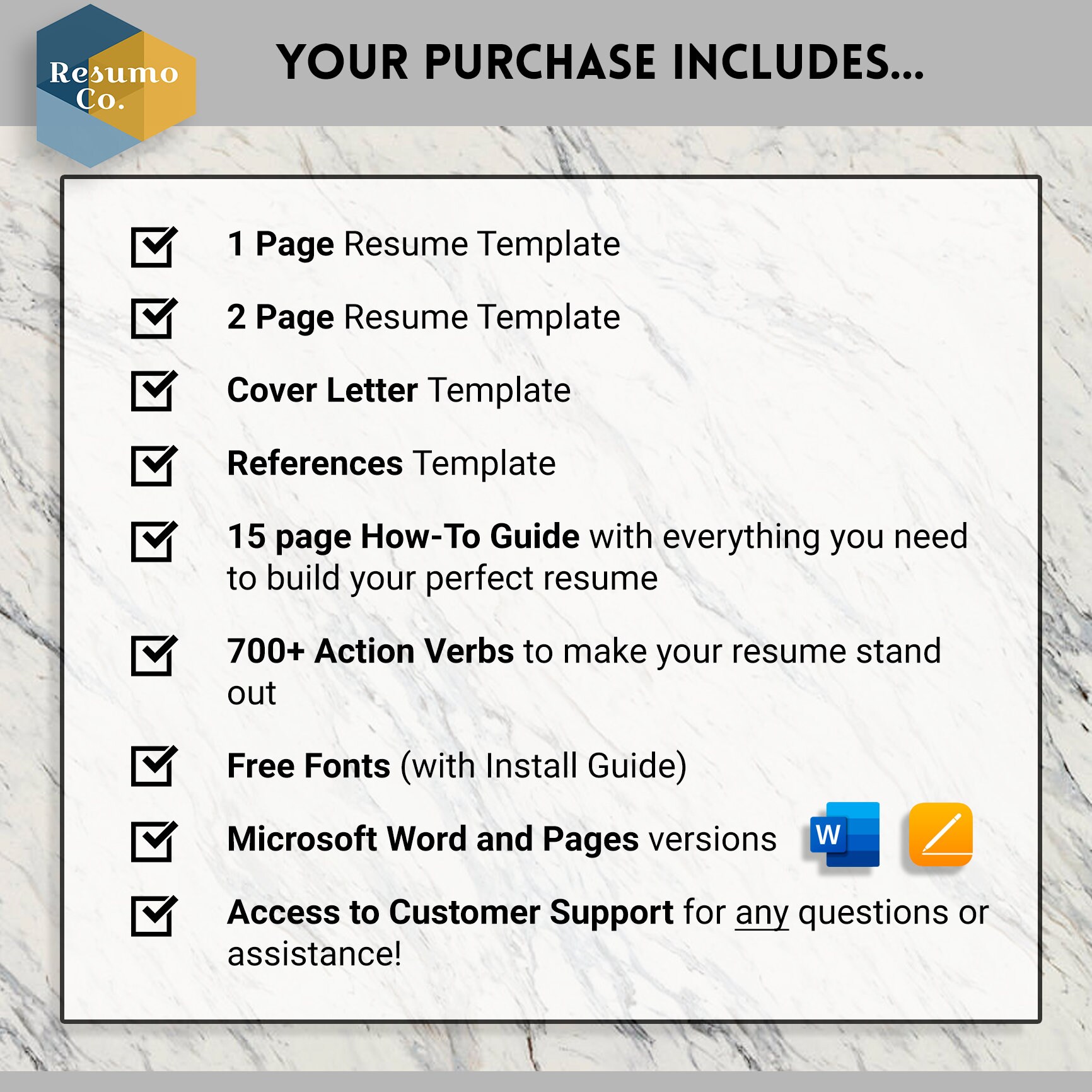 Professional Resume Template 1, 2 Page Resume Simple CV Template, Cover ...