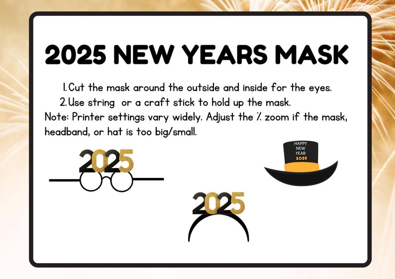 New Years 2025 Glasses [instant Download] 8x11 PDF Headband Mask White ...