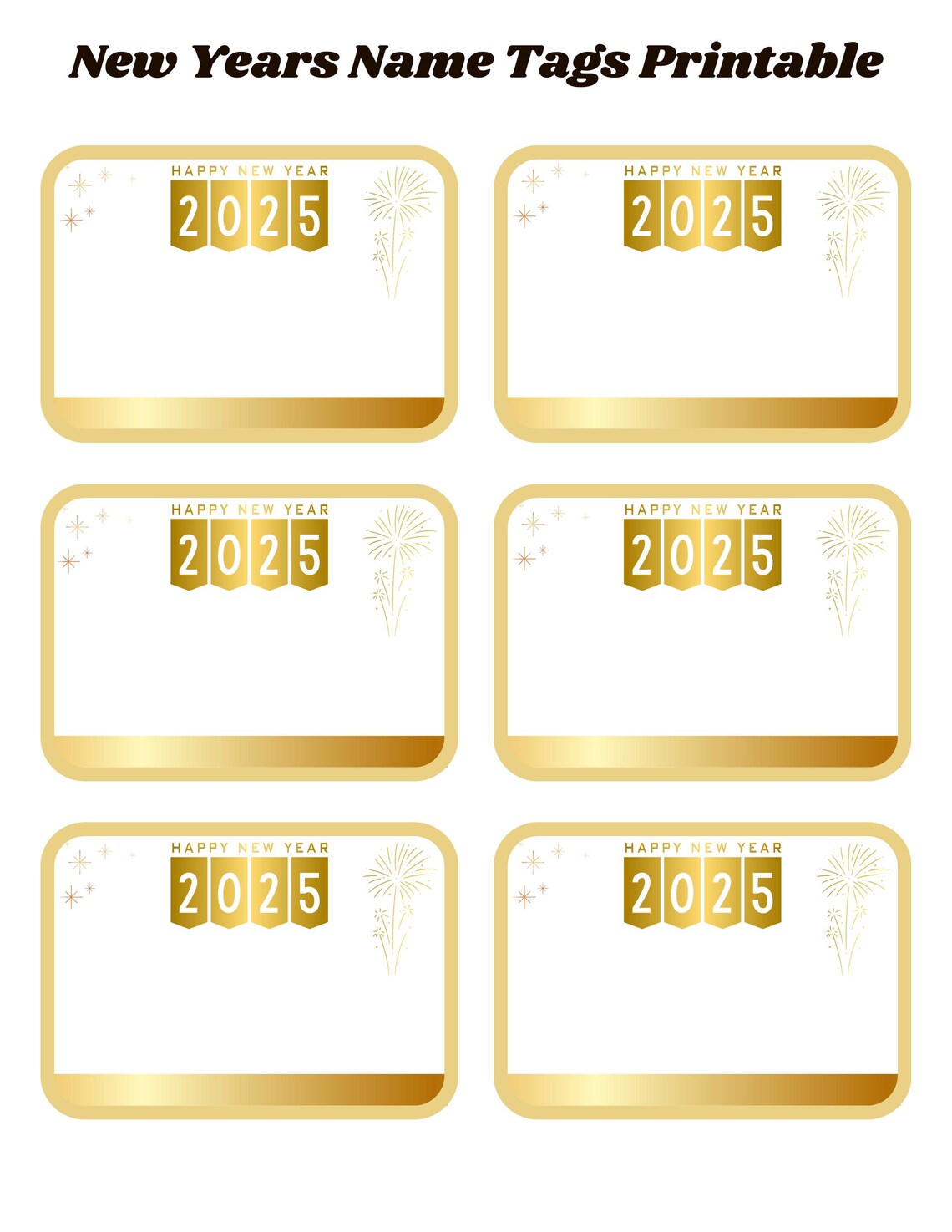 New Years Name Tag [instant Download] 8x11 PDF Nametag Placemat Setting ...