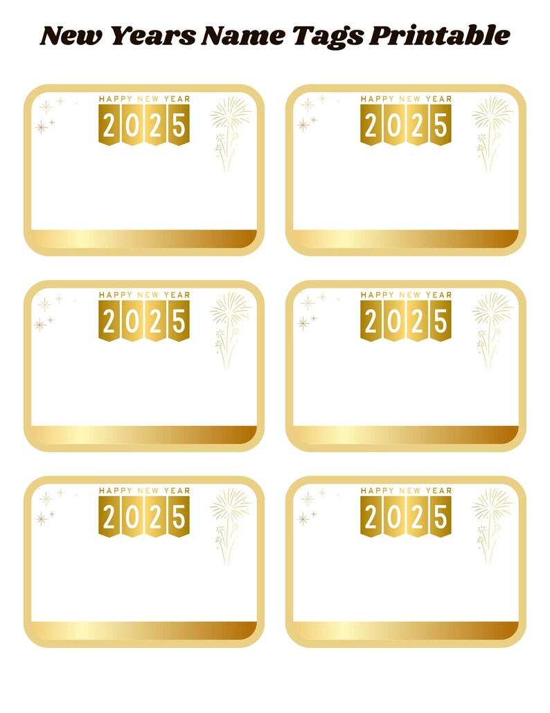 New Years Name Tag [instant Download] 8x11 PDF Nametag Placemat Setting ...