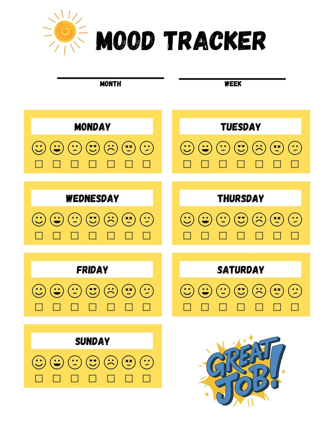 Mood Tracker I Weekly I Kids Teens Adults I Printable I Instant ...