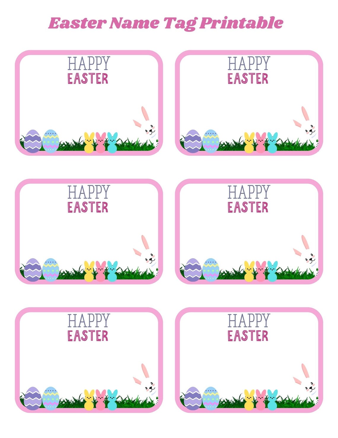 Easter Name Tag Printable Set of 4 [instant Download JPG PDF] 8x11 ...