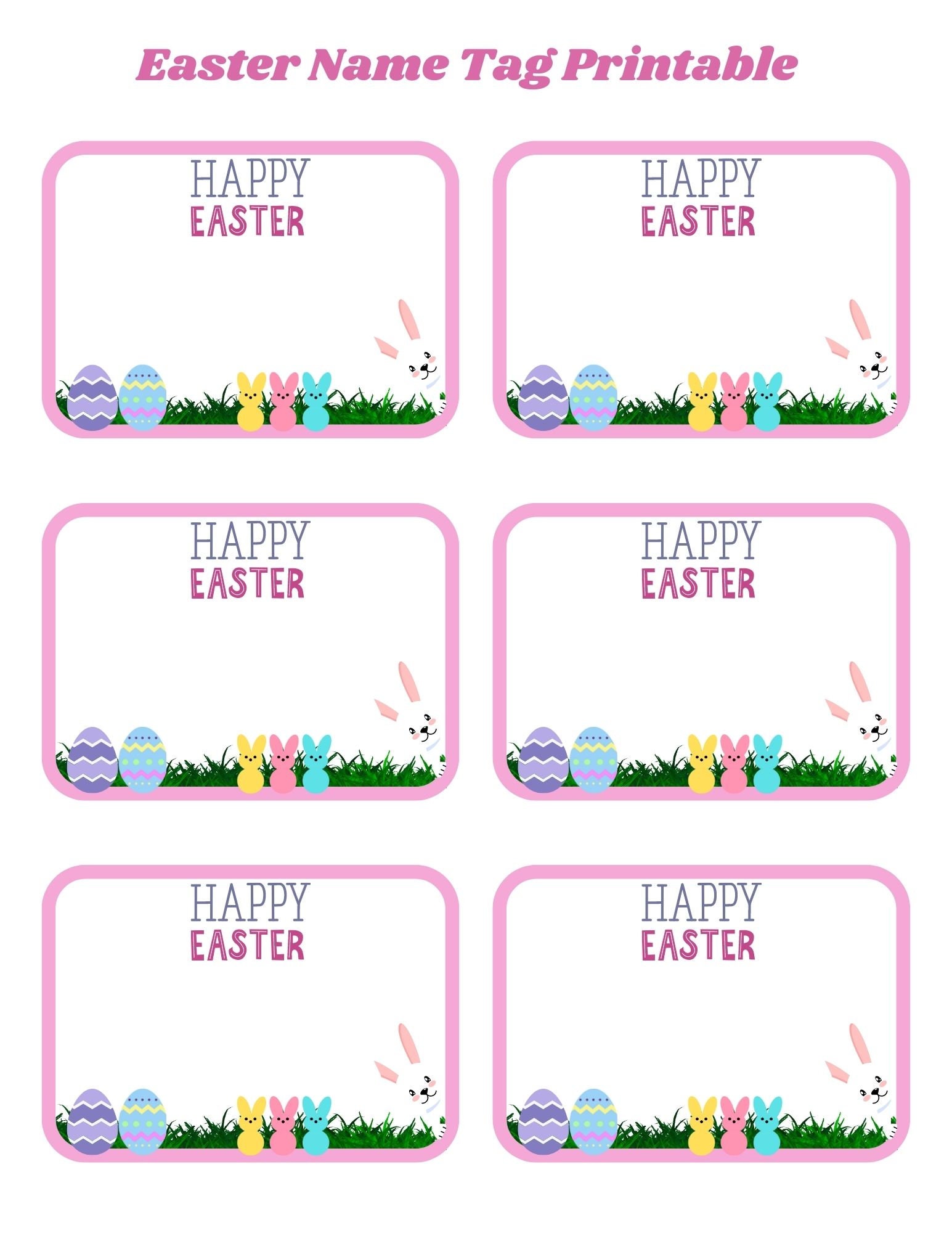 Easter Name Tag Printable Set of 4 [instant Download JPG PDF] 8x11 ...