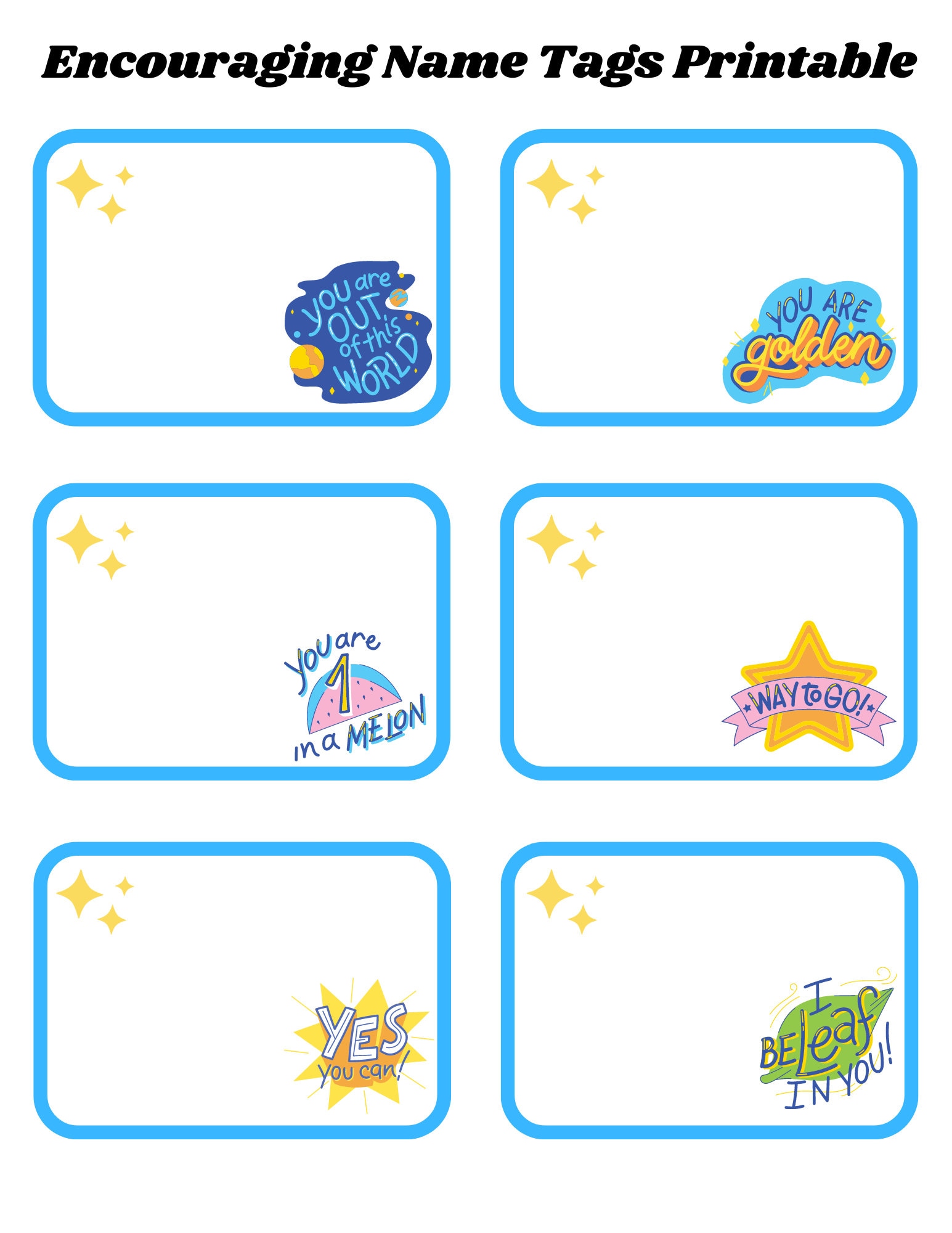 Blue + Pink Name Tags I Encouraging Girls & Boys Children's [instant ...