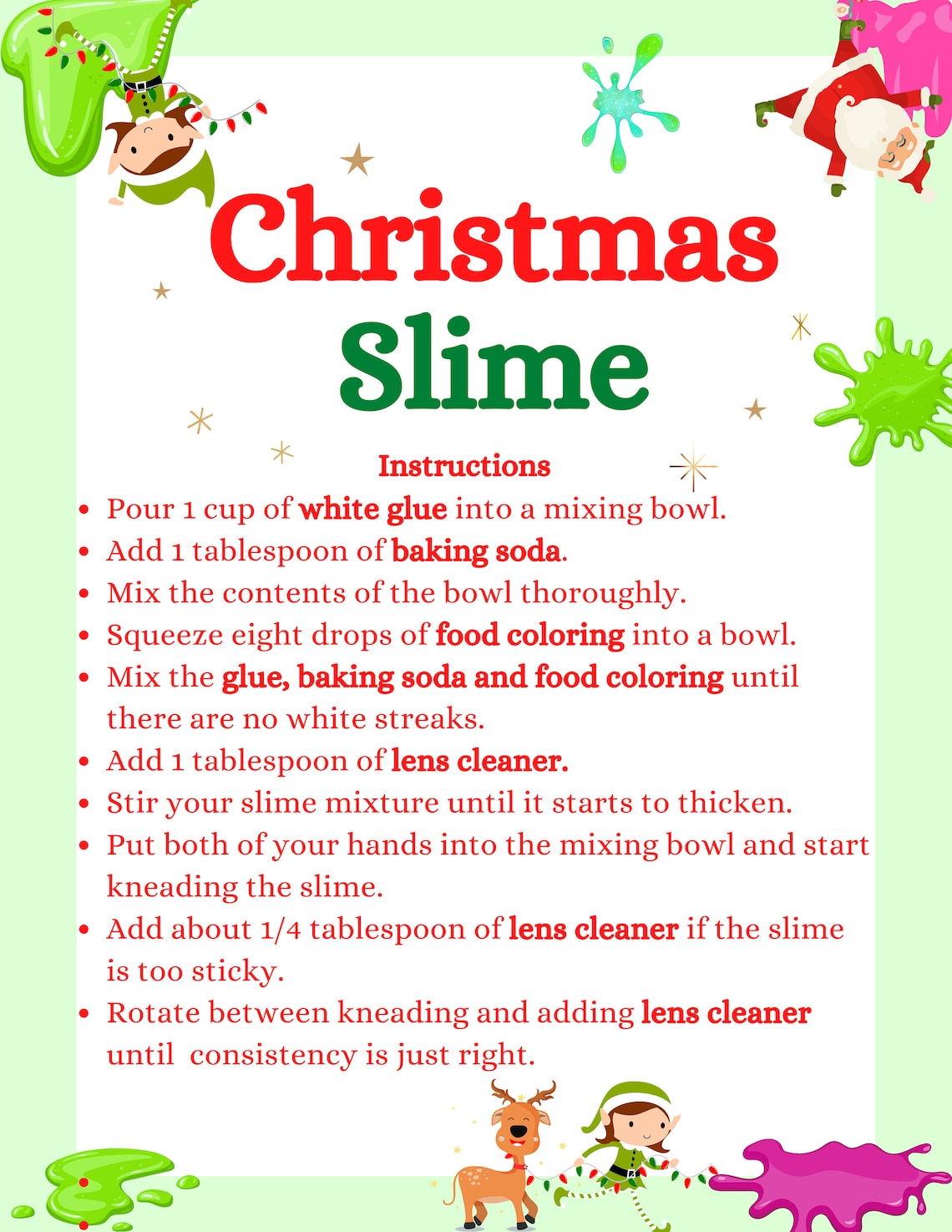 Christmas Slime Activity - [instant Download] - 2 Designs - Instruction ...