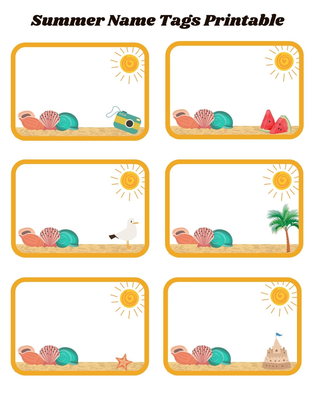 Summer Children's Name Tag instant Download 8x11 Placemat Setting Gift ...