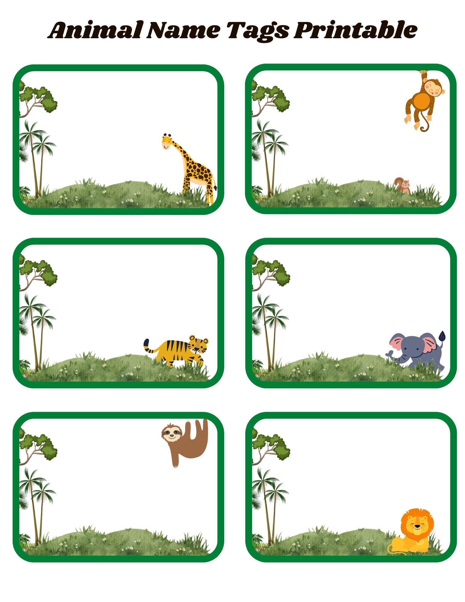 Zoo Animals Children's Name Tag [instant Download] 8x11 Nametag ...