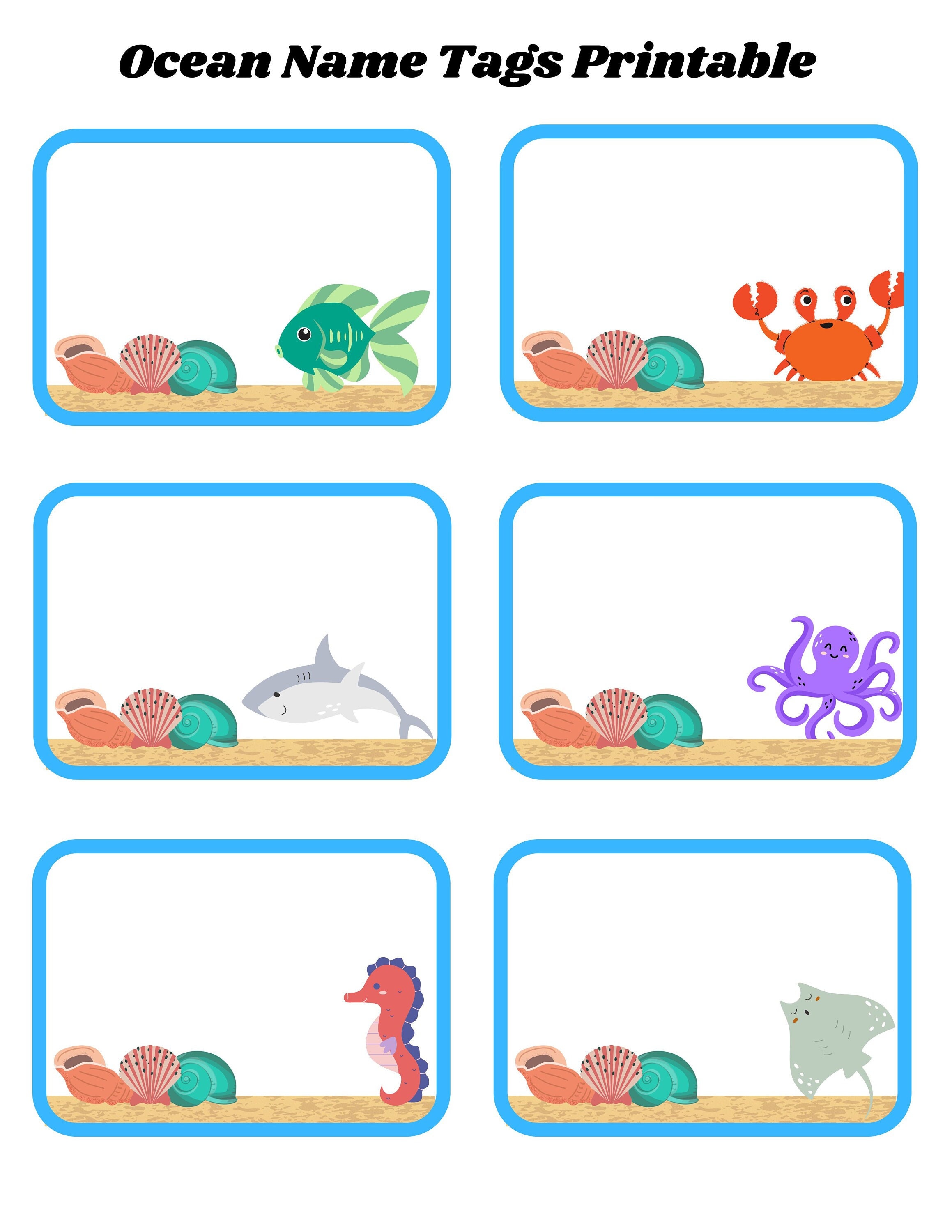 Sea Animal Name Tags Printable