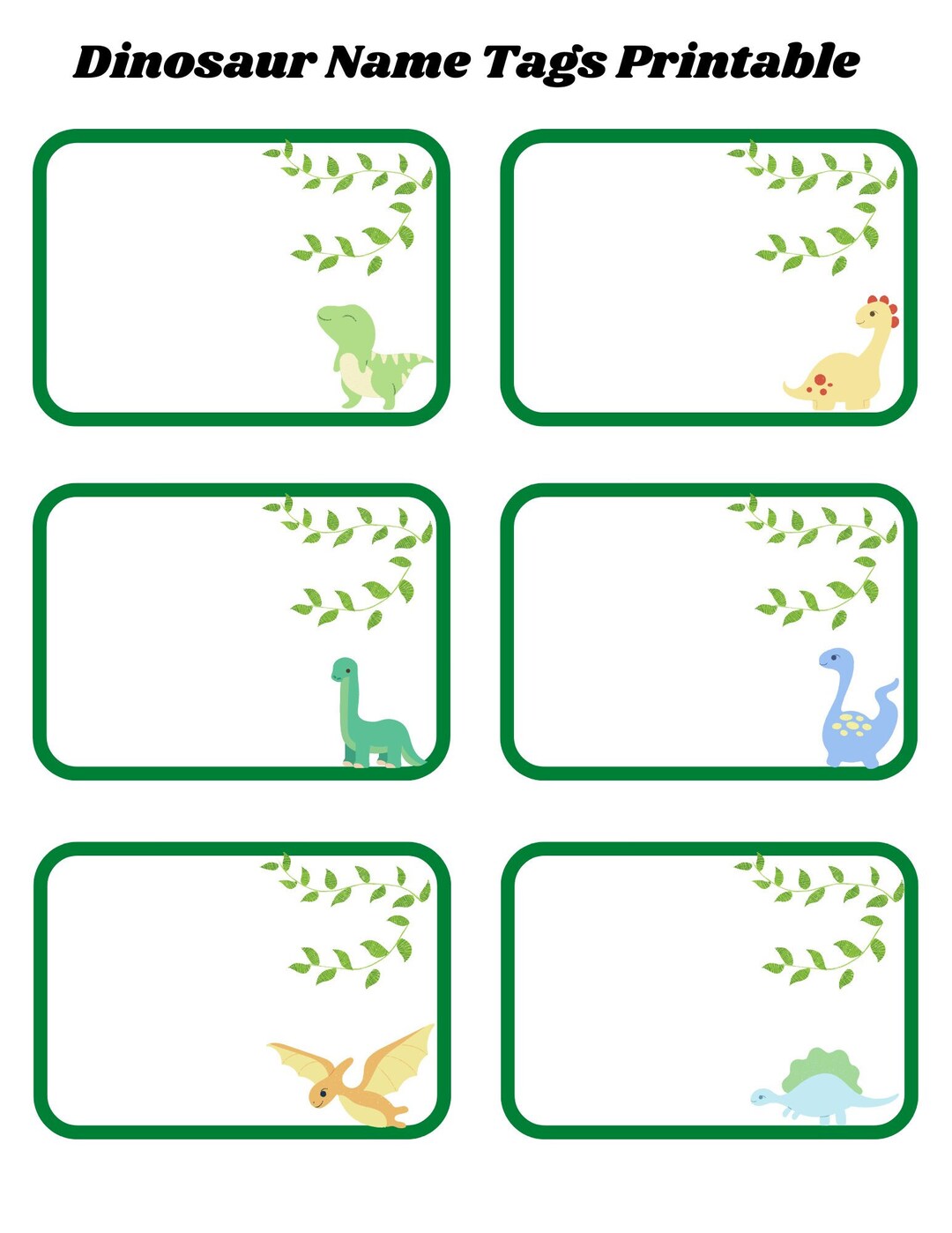 Dinosaur Children's Name Tag [instant Download] 8x11 Nametag Placemat ...