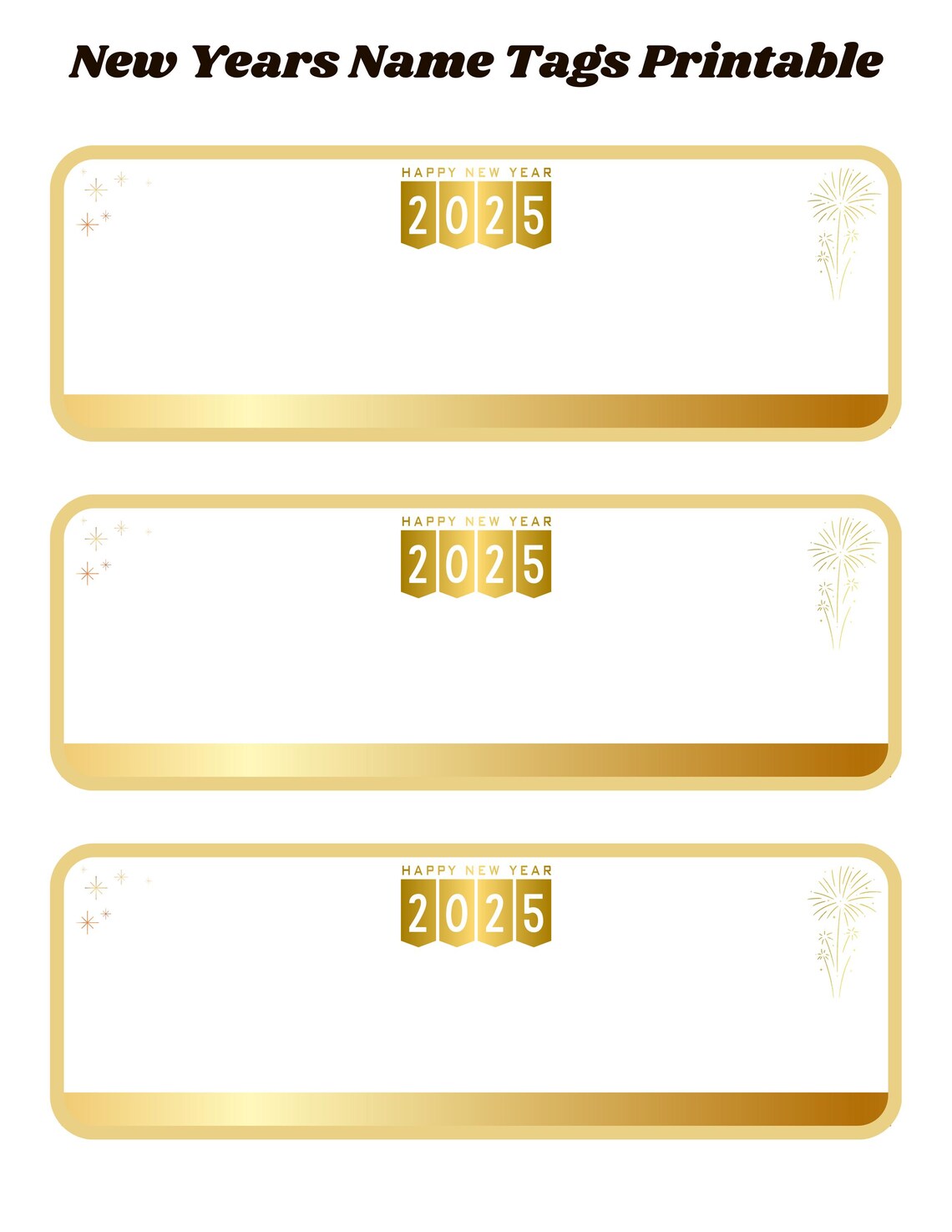 New Years Name Tag [instant Download] 8x11 PDF Nametag Placemat Setting ...