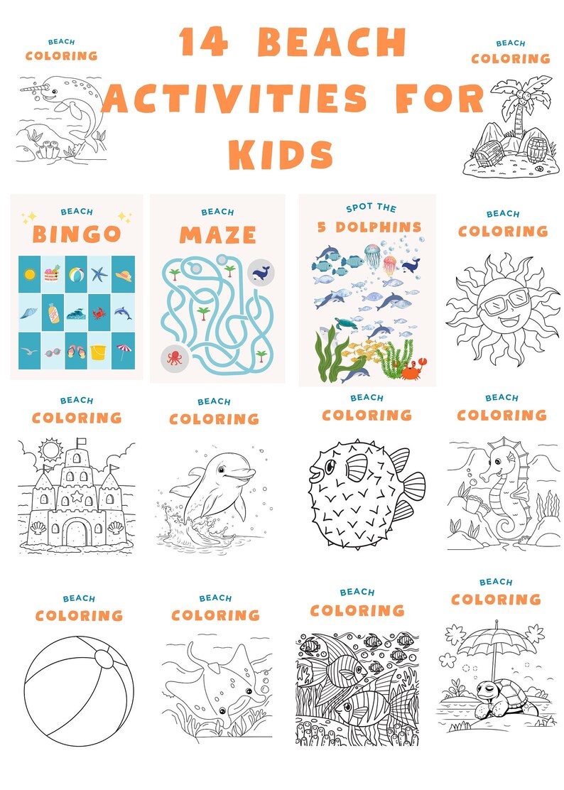 14 Beach Day Activities [instant Download PDF] 8x11 ｜printable ｜girls ...