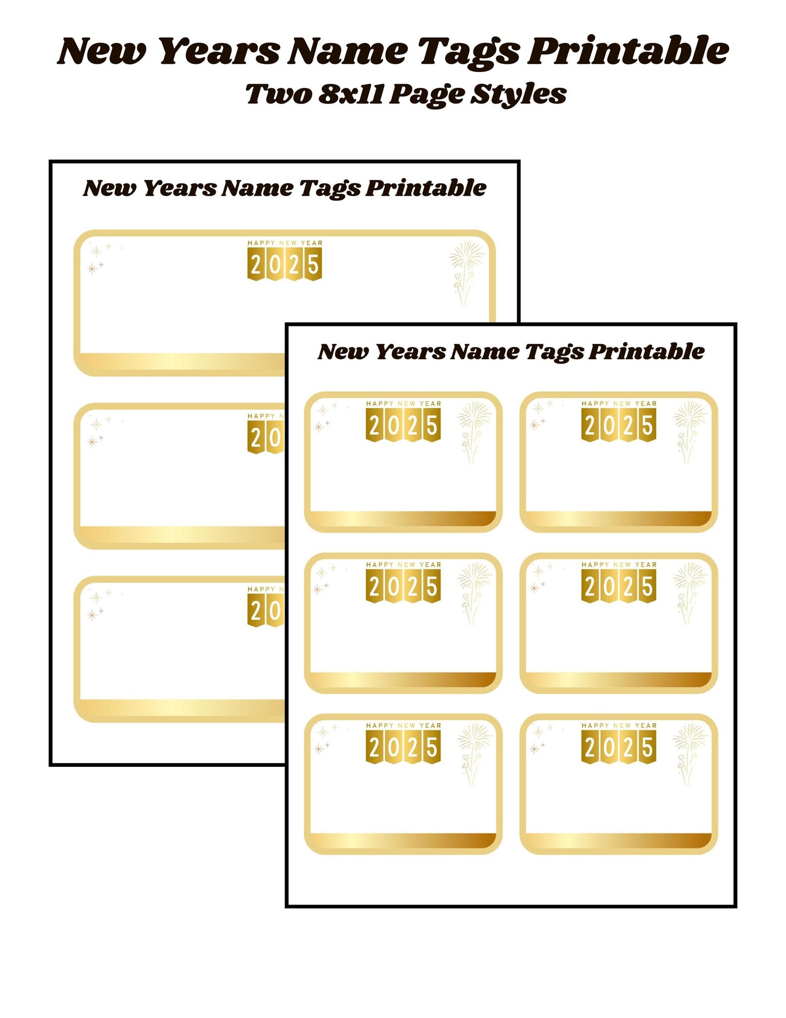 New Years Name Tag [instant Download] 8x11 PDF Nametag Placemat Setting ...